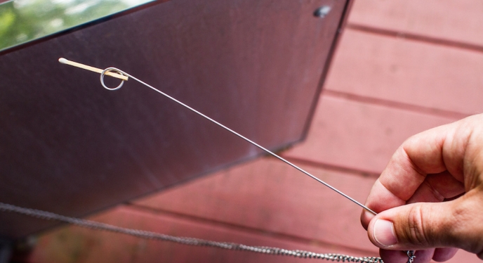 Thick, strait wire with coiled rings on each end and a short chain. : r ...